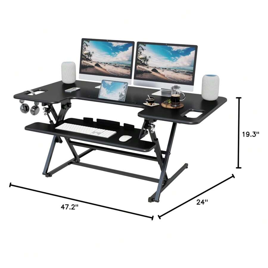 Desk Converter, 47 X 24 Inches Height Adjustable Sit Stand Desk Riser ...