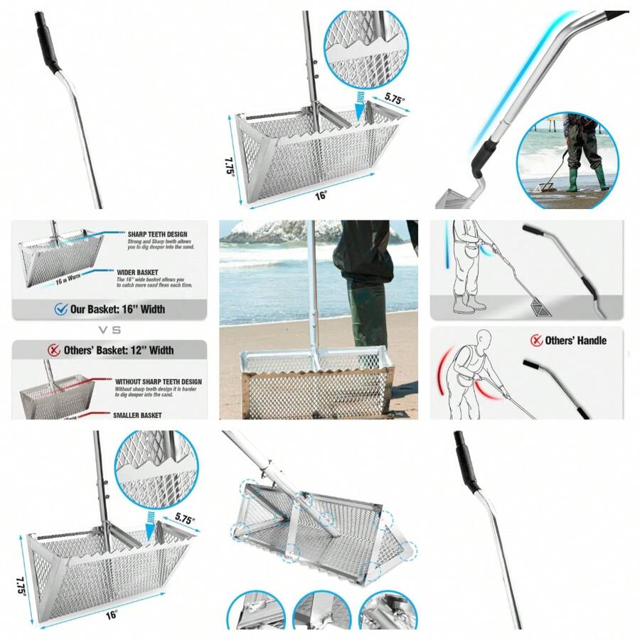 Sand Flea Rake: Ultimate 16-Inch Wide Beach Cleaning Tool With 52 ...