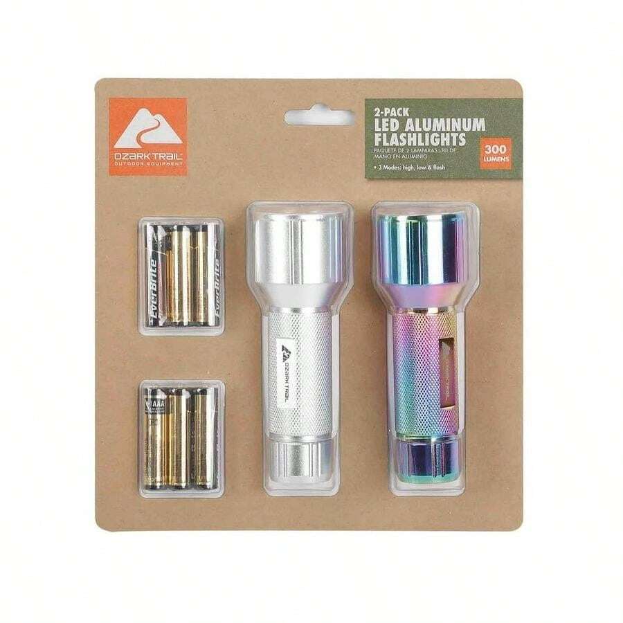 Ozark Trail LED 300 Lumens Handheld Aluminum Flashlights, With 6 AAA ...