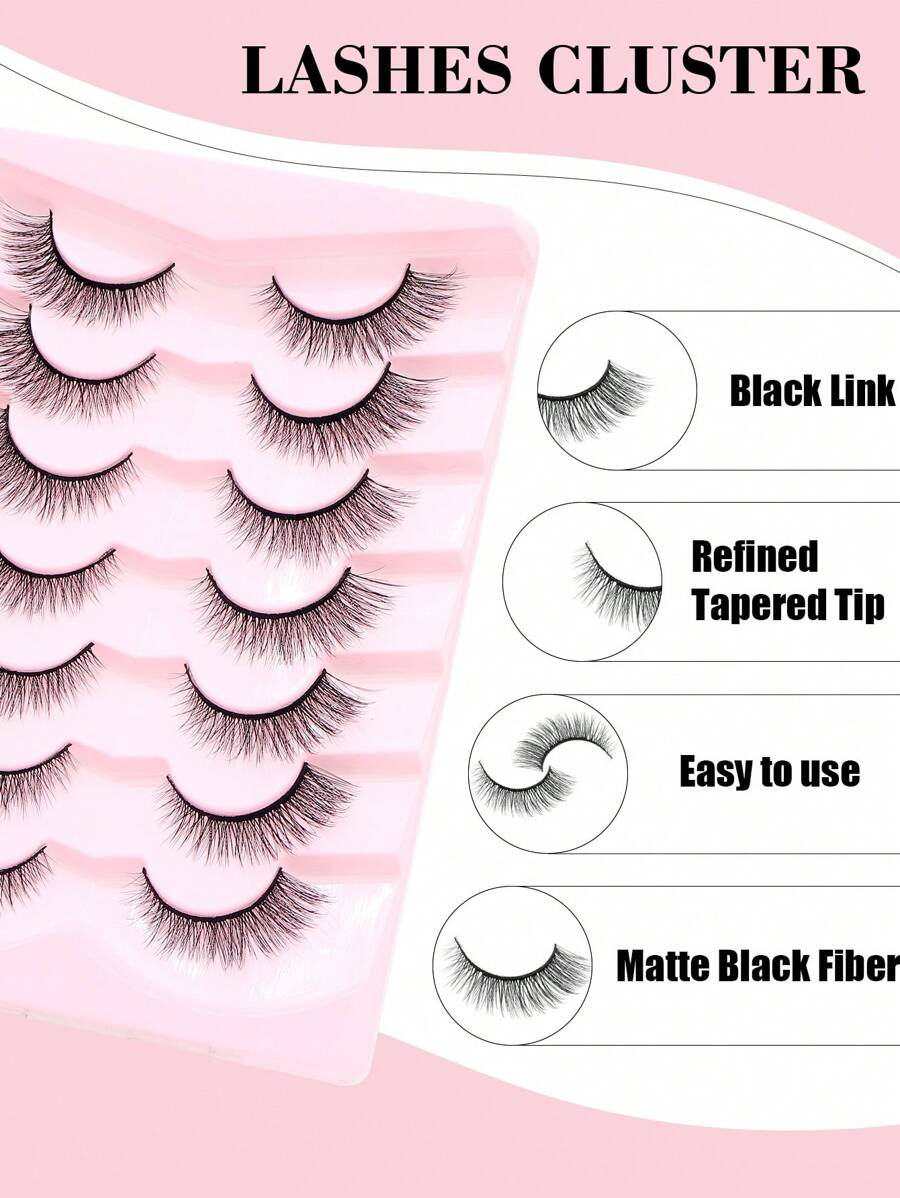 7 Pairs One Piece Full Eye False Eyelash C Curled Natural Soft Canopy ...