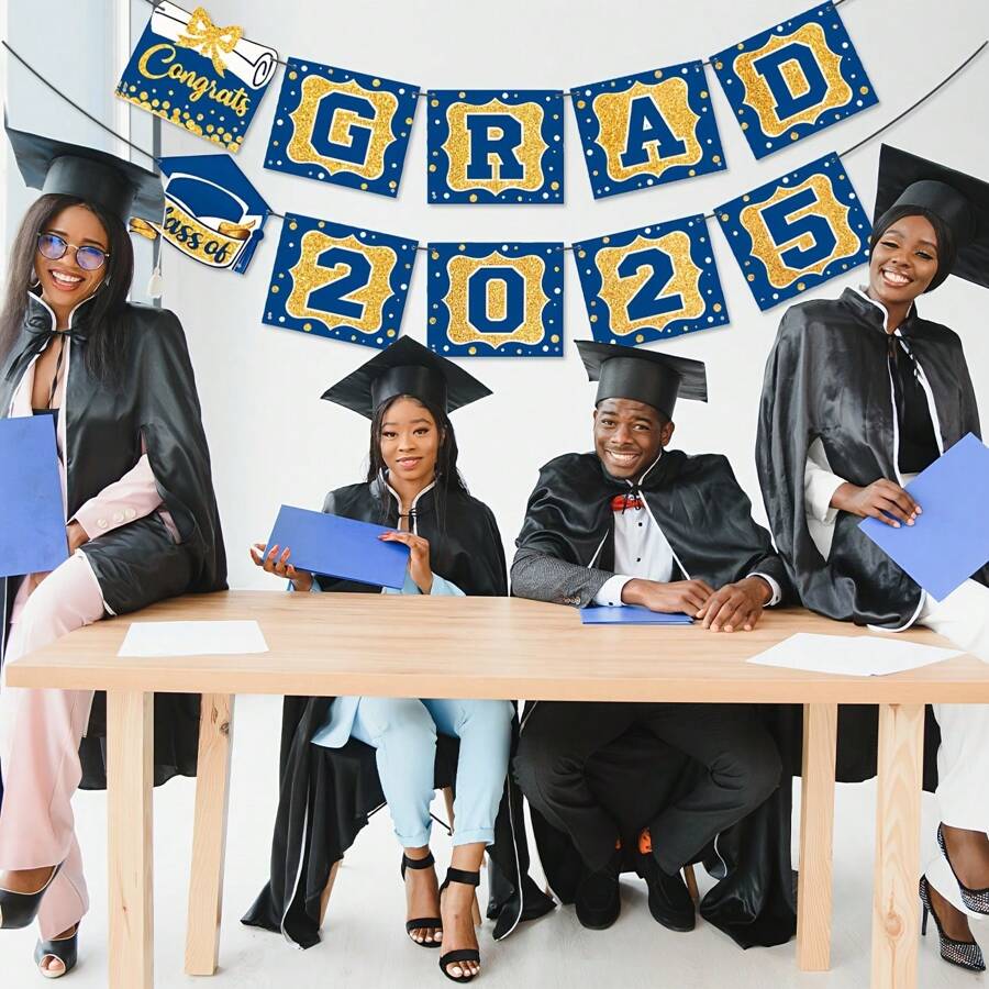 Graduation Decorations Class Of 2025 Blue And Gold Graduation Banner ...