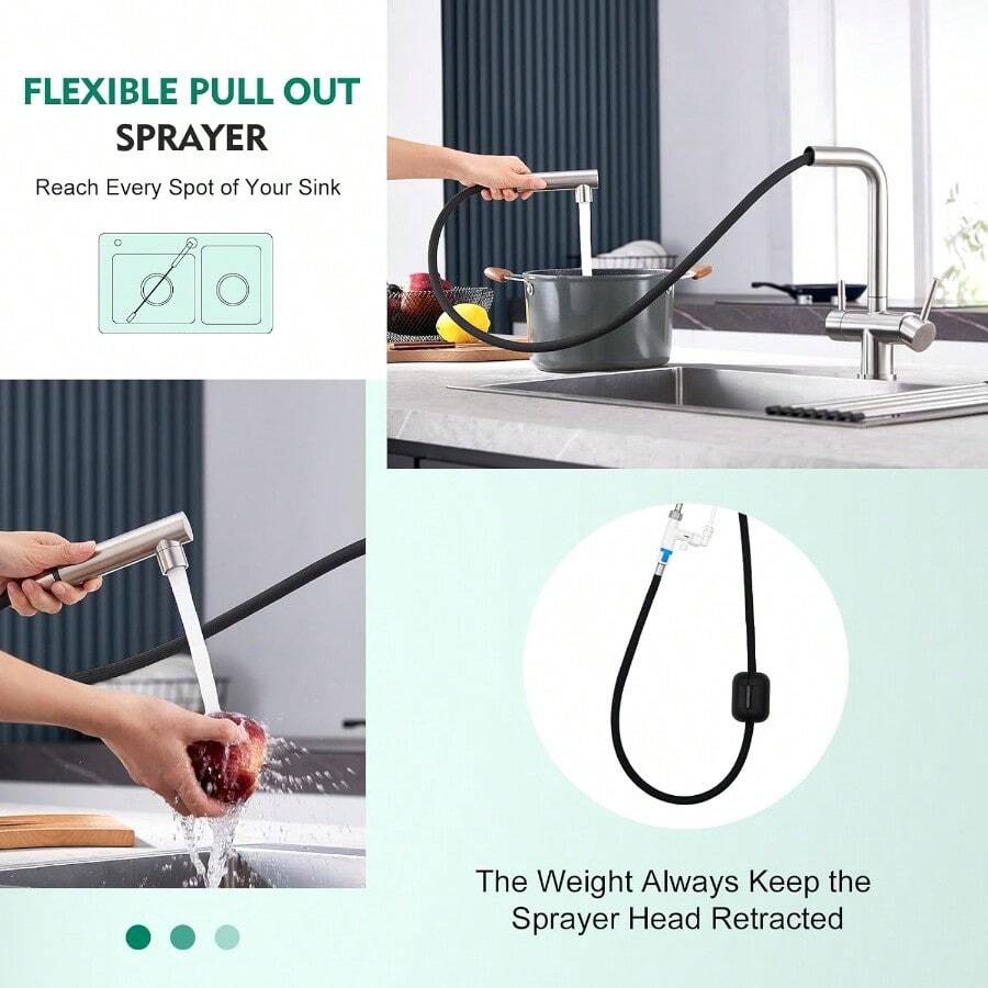 CREA 3 Way Kichen Tap With Pull Out Sprayer 360° Swl Tee Way Tap Pull ...