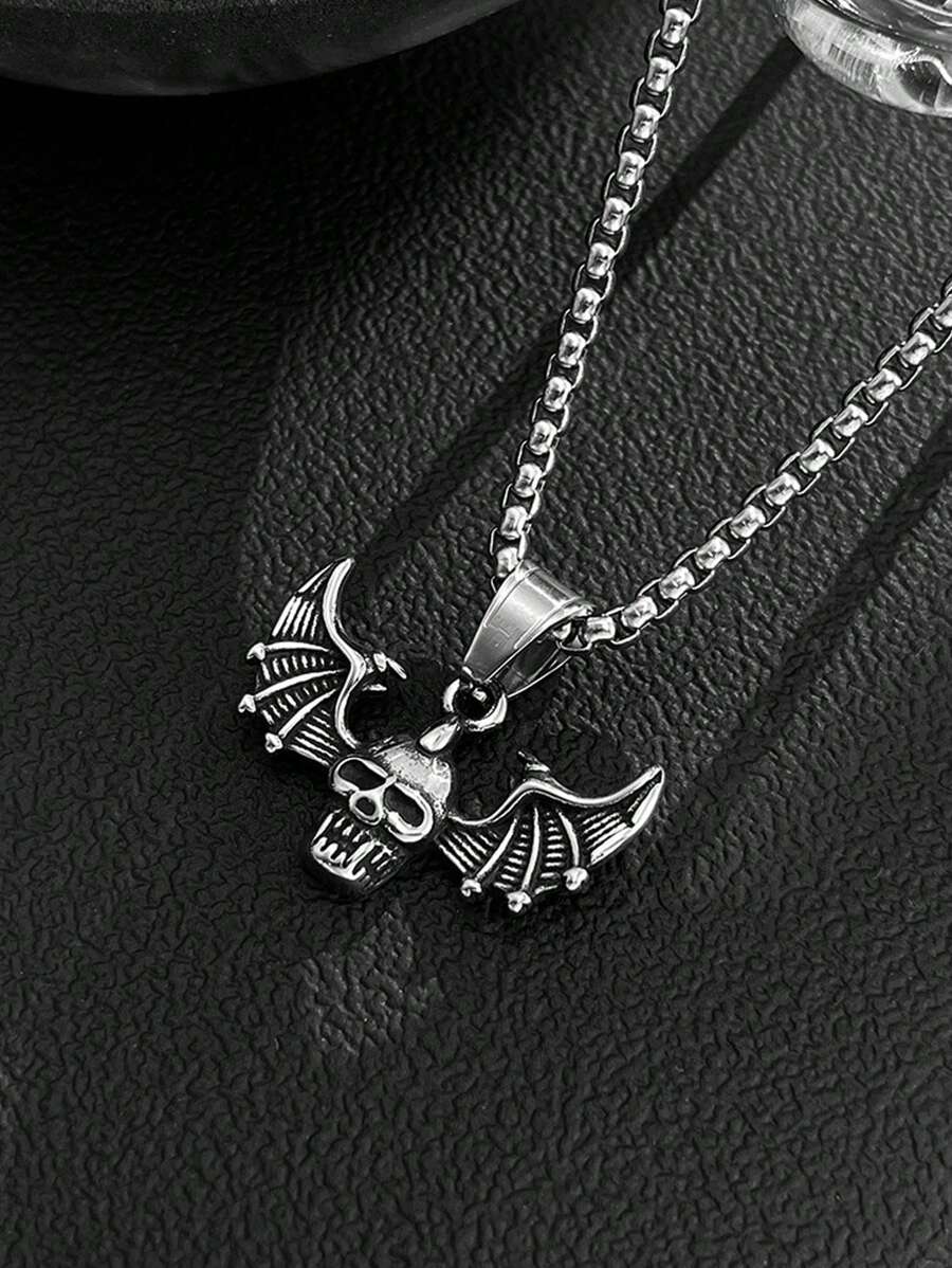 1Pc Creative And Fashionable Retro Skull Necklace, High-End Titanium ...