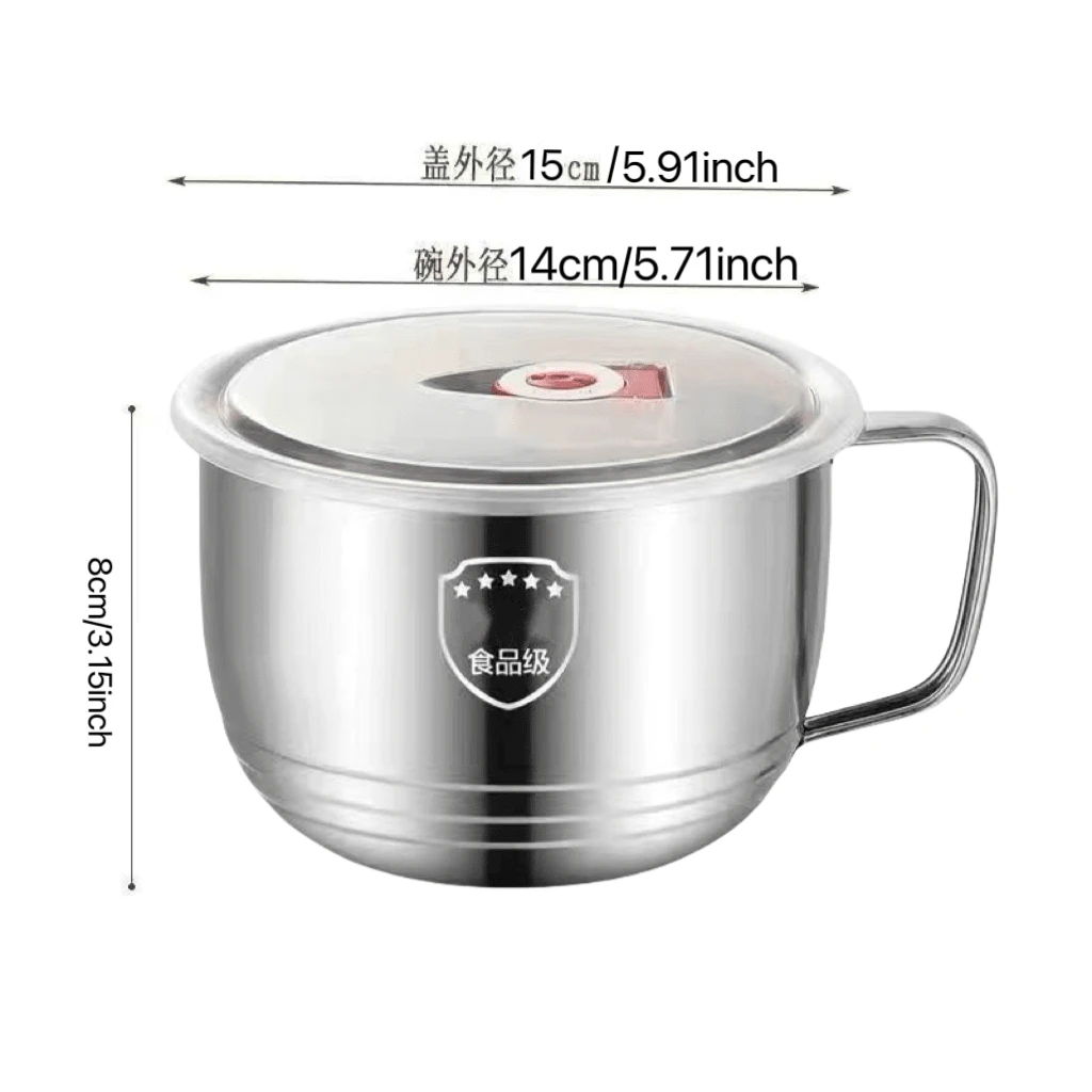 Stainless Steel Cover Ramen/Rice Bowl, Big Size Canteen Lunch Box For ...