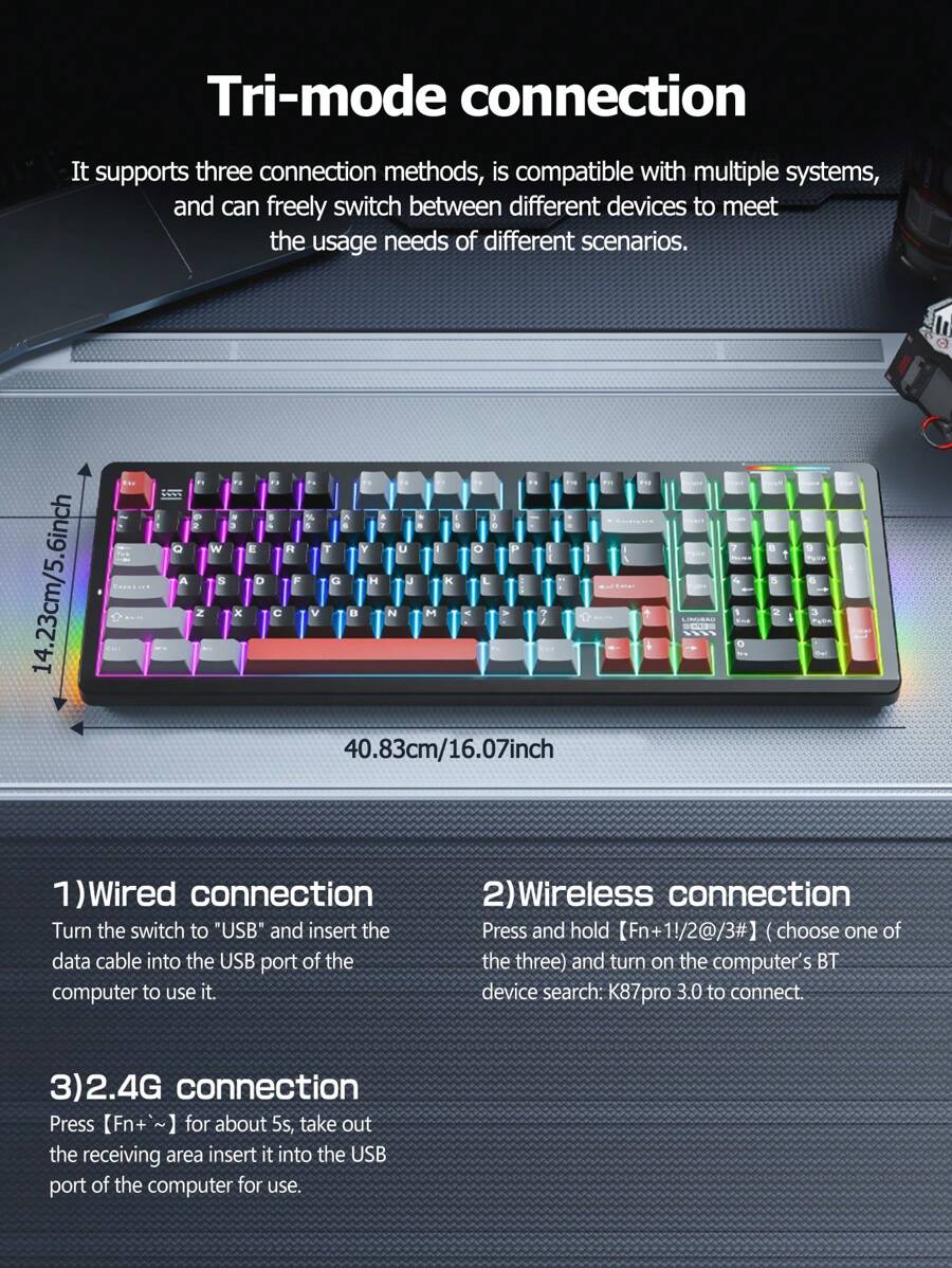 LINBAO Tastiera senza fili/cablata Lingbao K98 con connessione ...