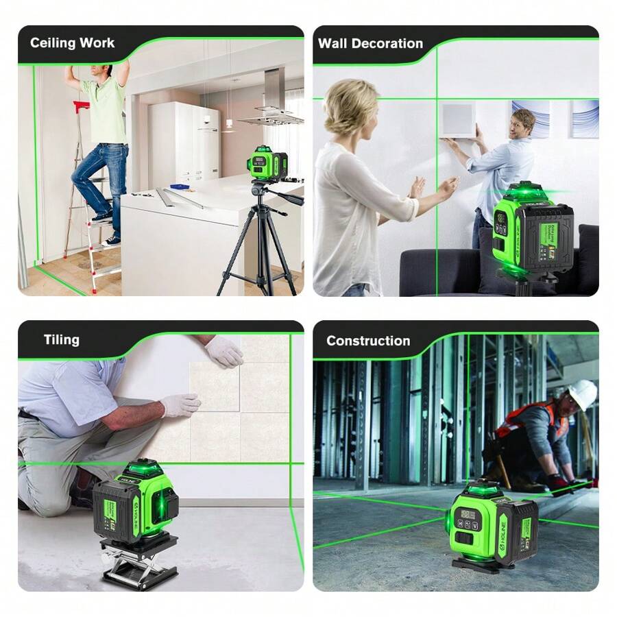ONEVAN 16 Lines 4D Laser Levels 360 Horizontal Vertical Green Line Laser Level Self Leveling ...