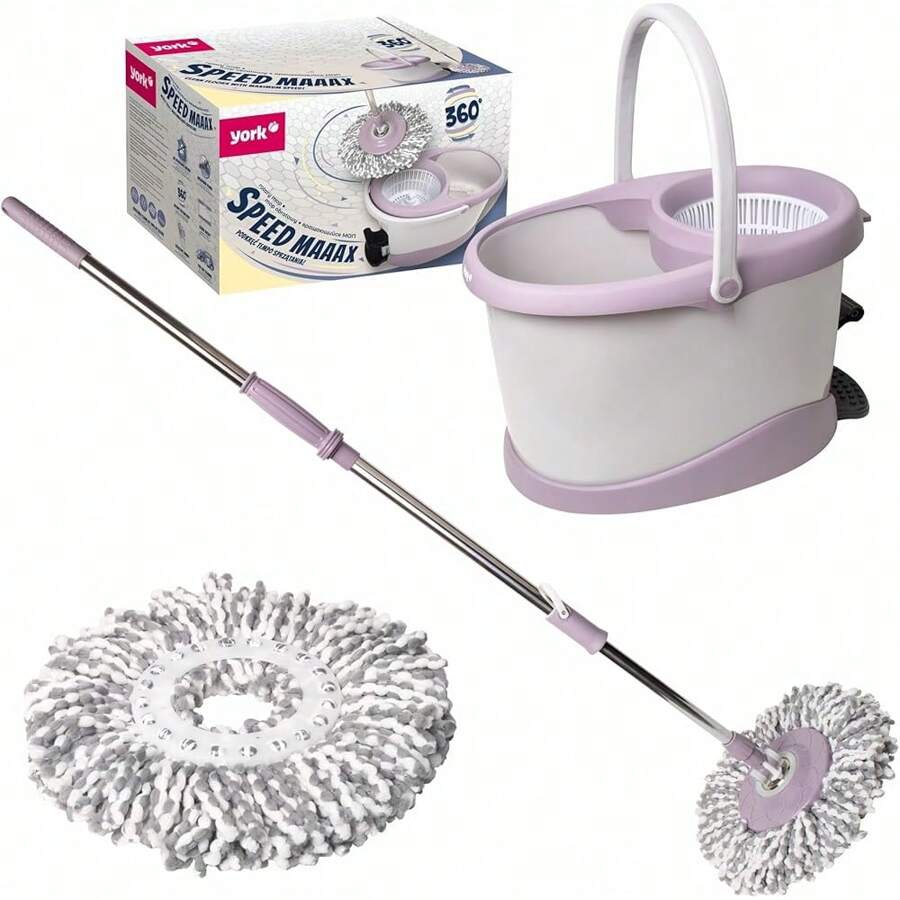 York Mop Set With Bucket With Replaceable Mop Heads With Wringing Function Flat Floor Mop Wiping ...