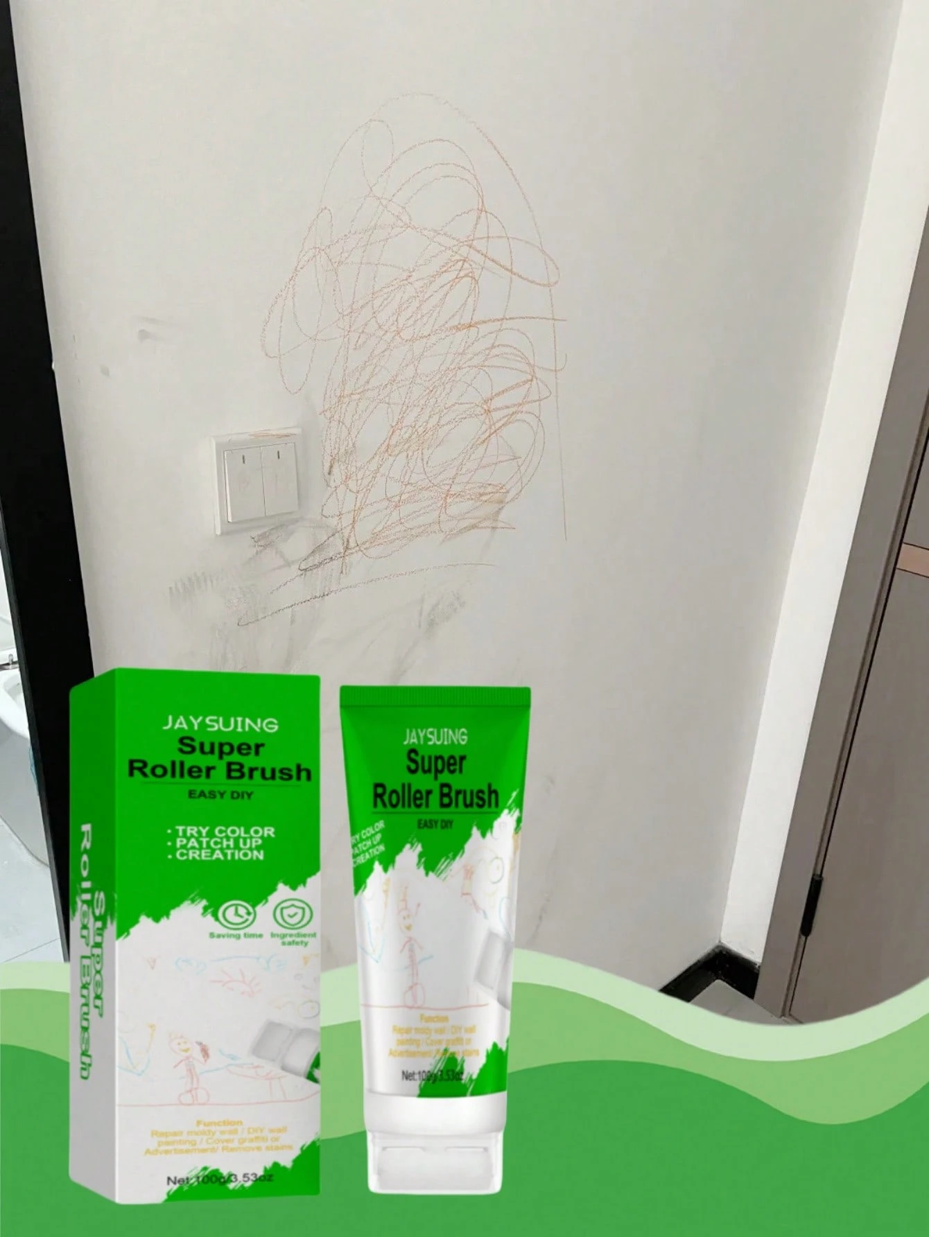 Wall Repair Paste With Roller Brush, Home Wall Covering Stains ...