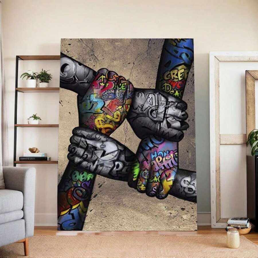 Framed Sechars Graffiti Canvas Wall Art Office Team Hands Holding ...