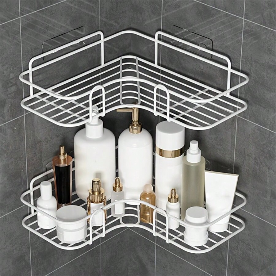 1pc Cast Iron Bathroom Corner Rack, Non Drilling Bathroom Storage Rack ...