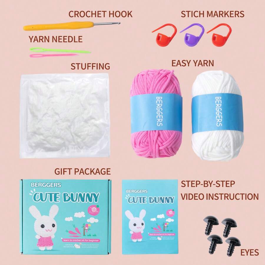 1pc Cute Bunny Crochet Kit For Beginners,Amigurumi Crochet Stuffed ...