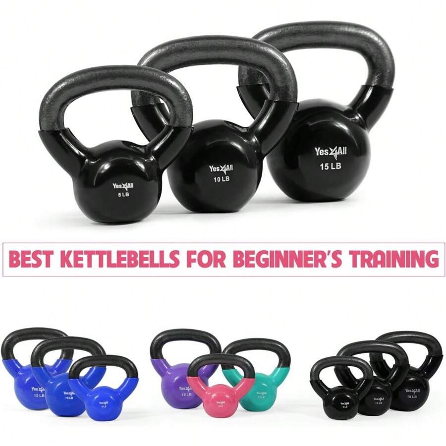 Yes4All Kettlebell Set Vinyl Coated Weights Combo For Full Body Workout Equipment Push Up, Grip ...