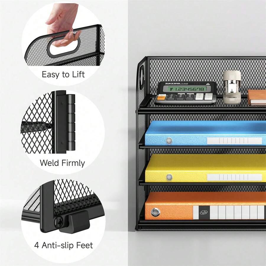 Paper Organizer For Desk, 4-Tier Desk Organizer Tray, Mesh Desktop File ...