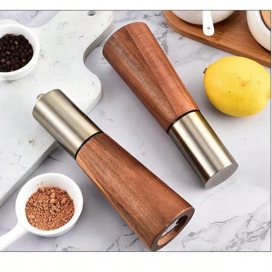Refillable Pepper Mill Solid Wood Manual Salt And Pepper Grinder Set ...
