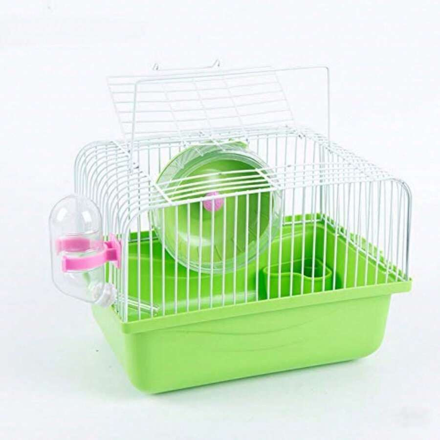 Pet Hamster Cage With Running Wheel Water Bottle Food Basin Portable ...
