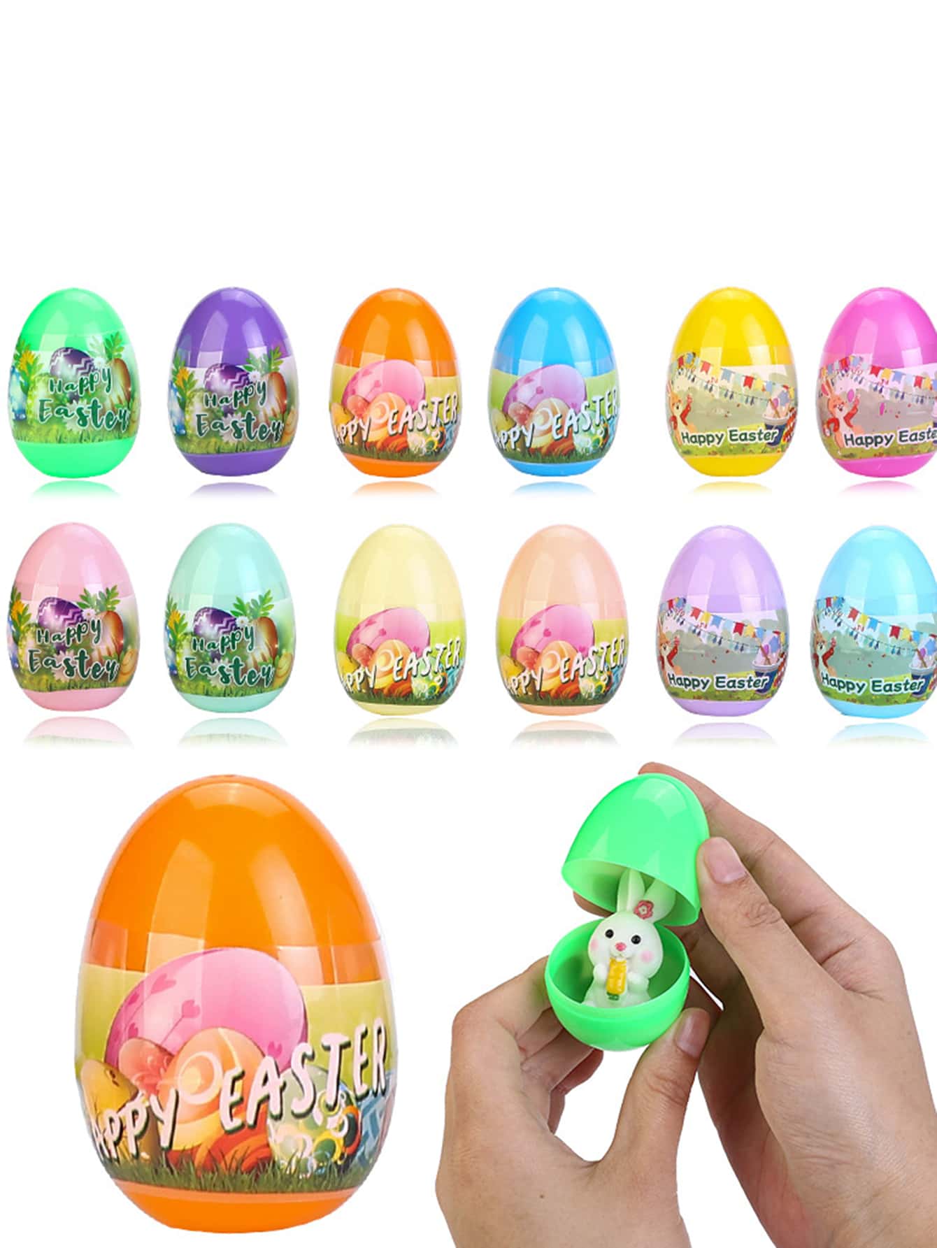 12pcs Easter Bunny Open Twist Eggshell Blind Box Decompression Egg ...