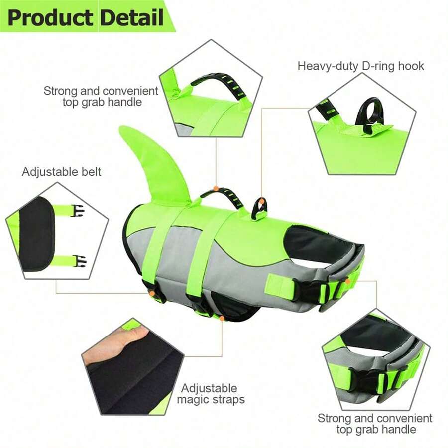 Dog Shark Life Jacket, Dog Life Vest For Swimming Adjustable Pet Life ...
