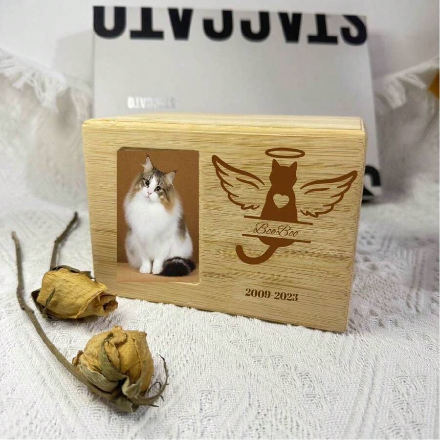 Personalized Wooden Dog And Cat Cremation Box, Bamboo Memorial ...