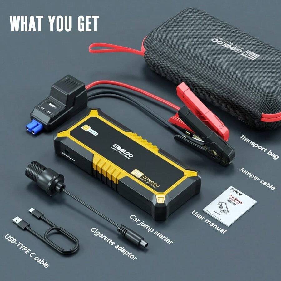GOOLOO Portable Lithium Jump Starter 4000A Peak Car Starter All Gas Up ...