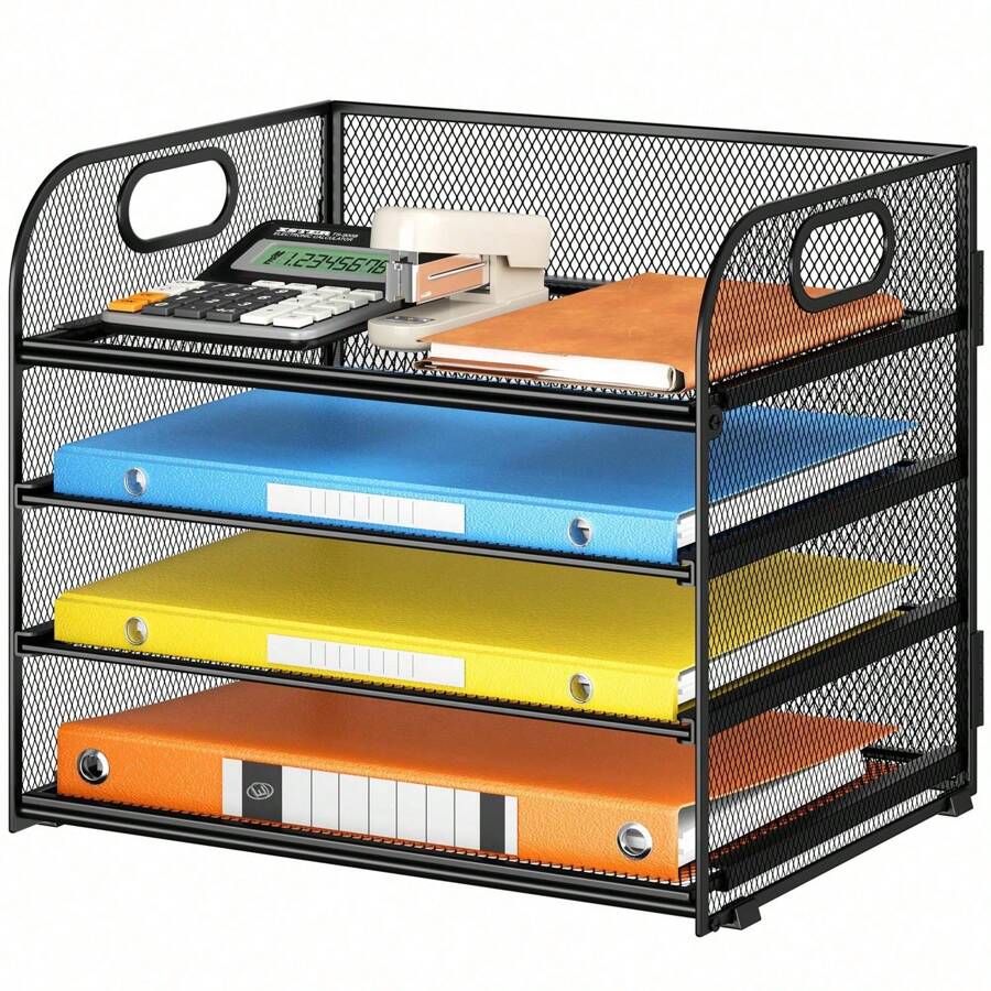 Paper Organizer For Desk, 4-Tier Desk Organizer Tray, Mesh Desktop File ...
