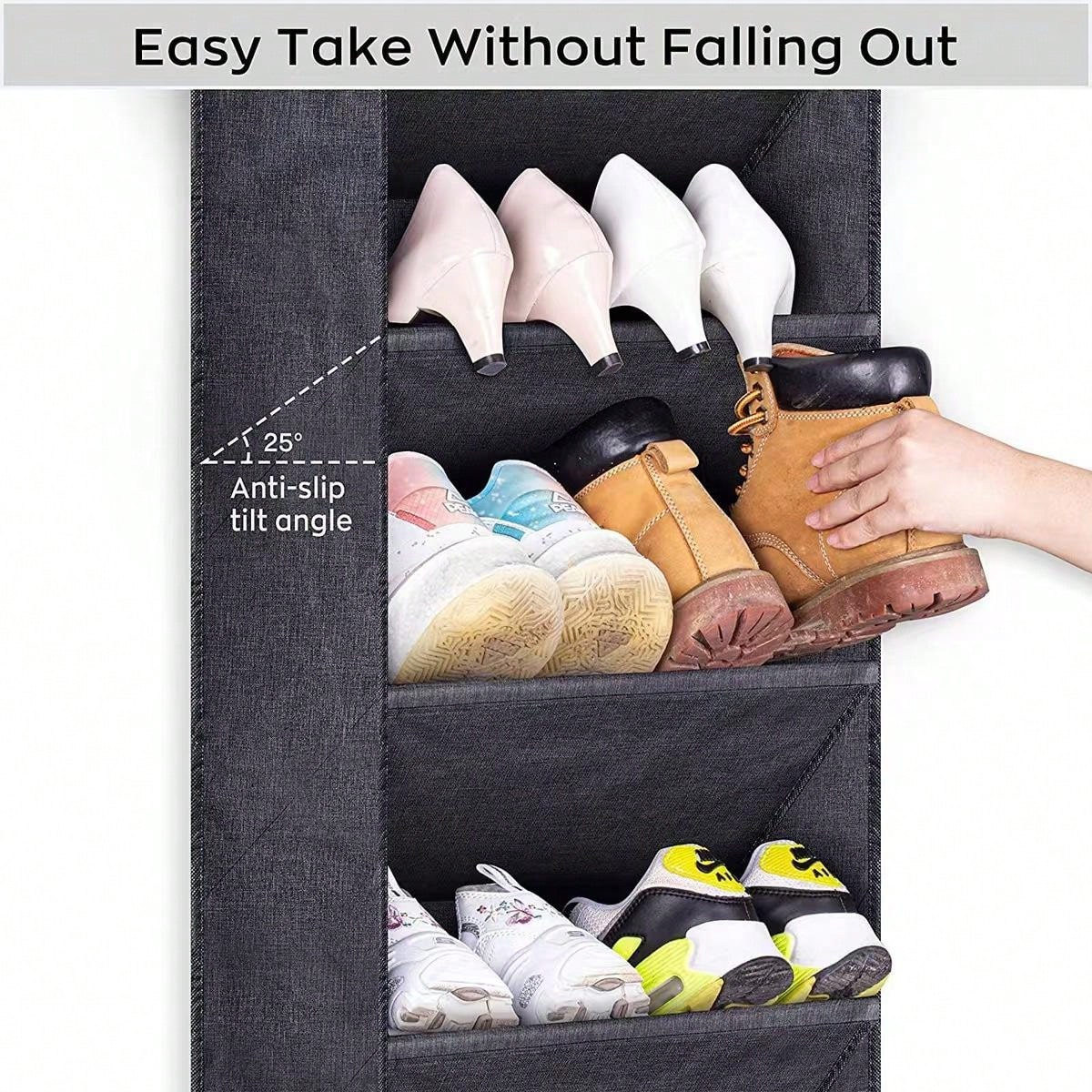 6-Layer Fabric Wall-Mounted Shoe Storage Bag, Hang-On-Door Organizer ...