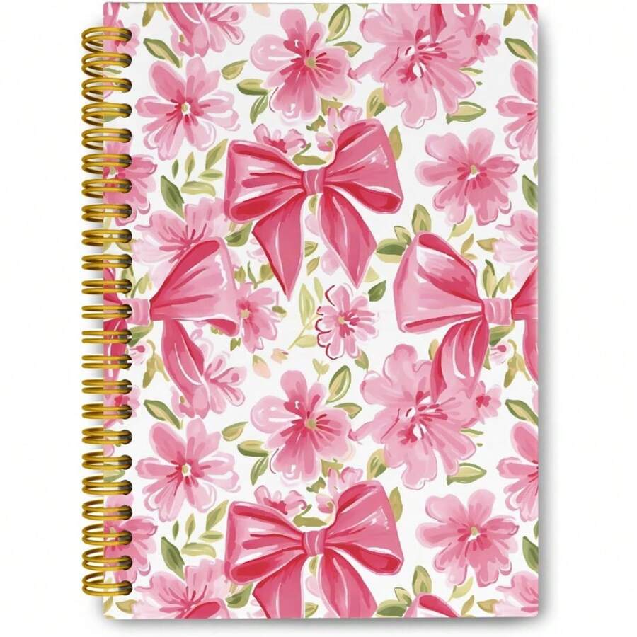 A5 Pink Bow Floral Spiral Notebook, 50 Pages, Maximalist Journaling ...