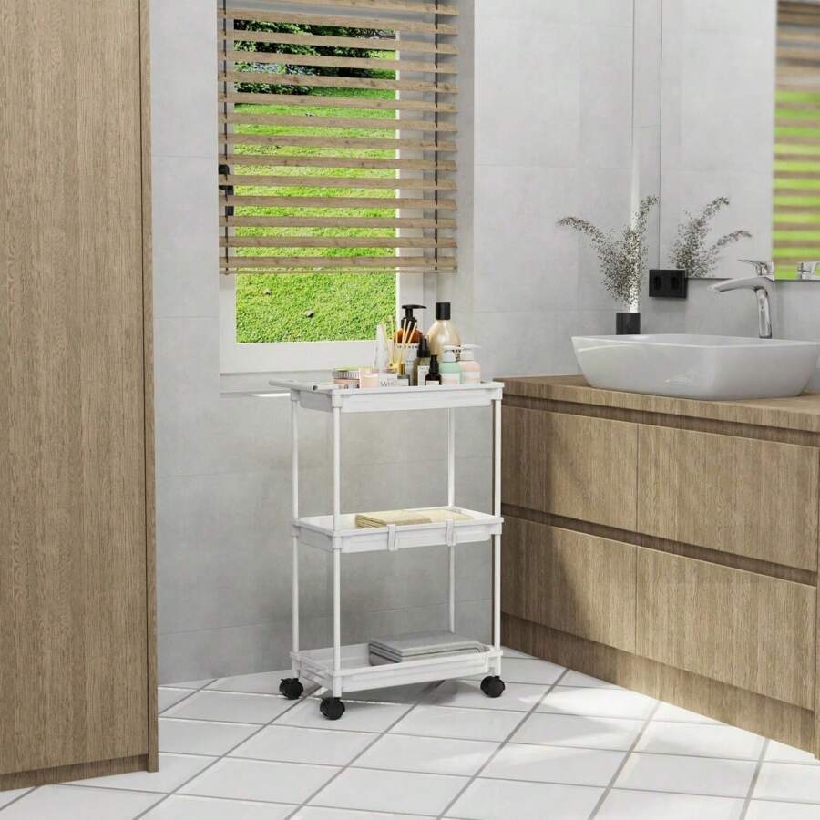 Simple Houseware Standard 3-Tier Slim Rolling Storage Cart, White ...