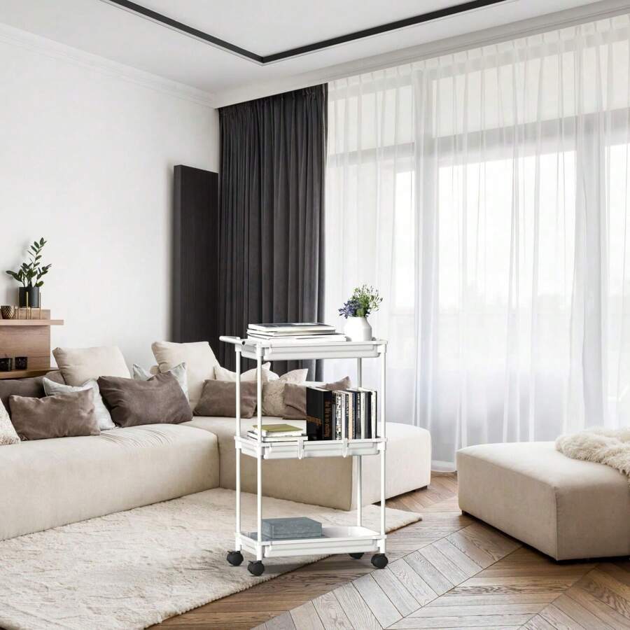 Simple Houseware Standard 3-Tier Slim Rolling Storage Cart, White ...