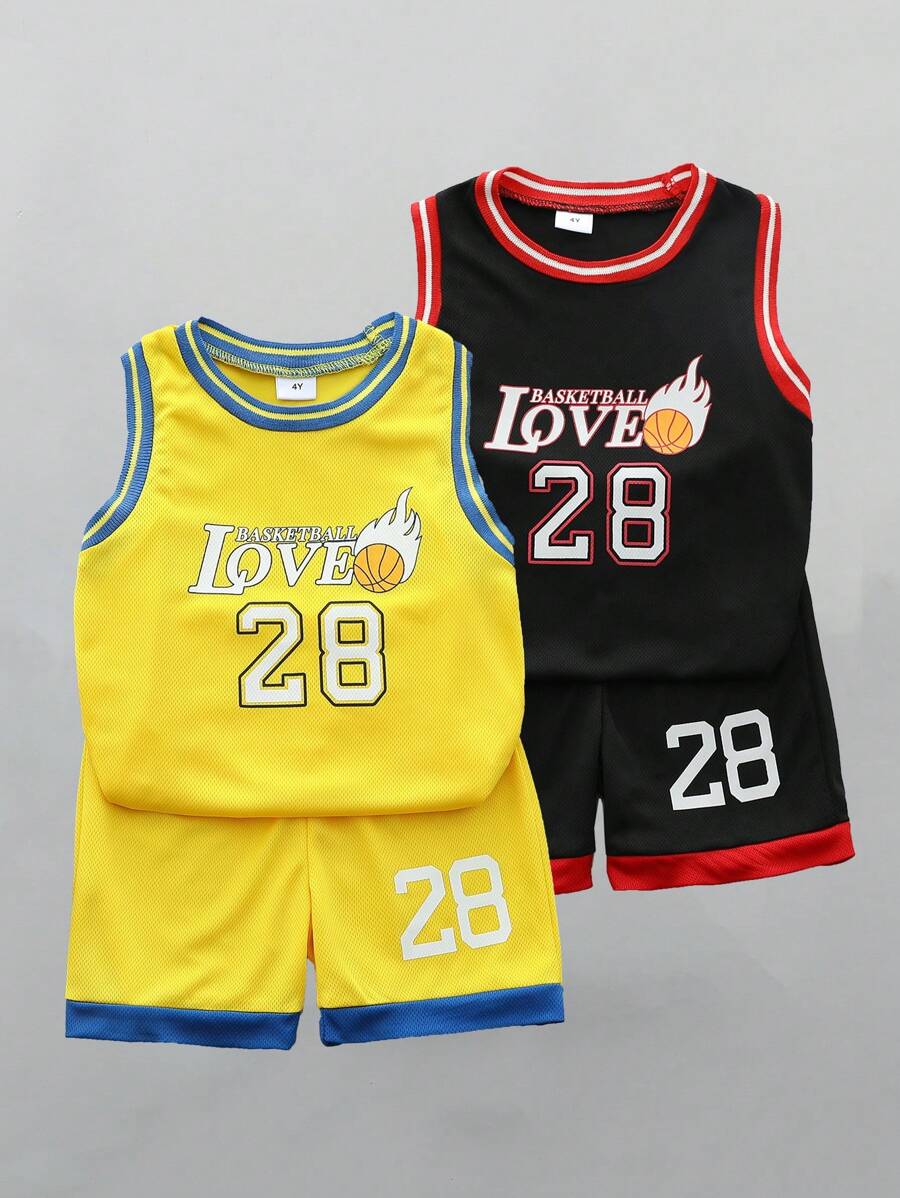 4pcs Young Boy Numeric Print Tank Top + Shorts Basketball Sports Set ...