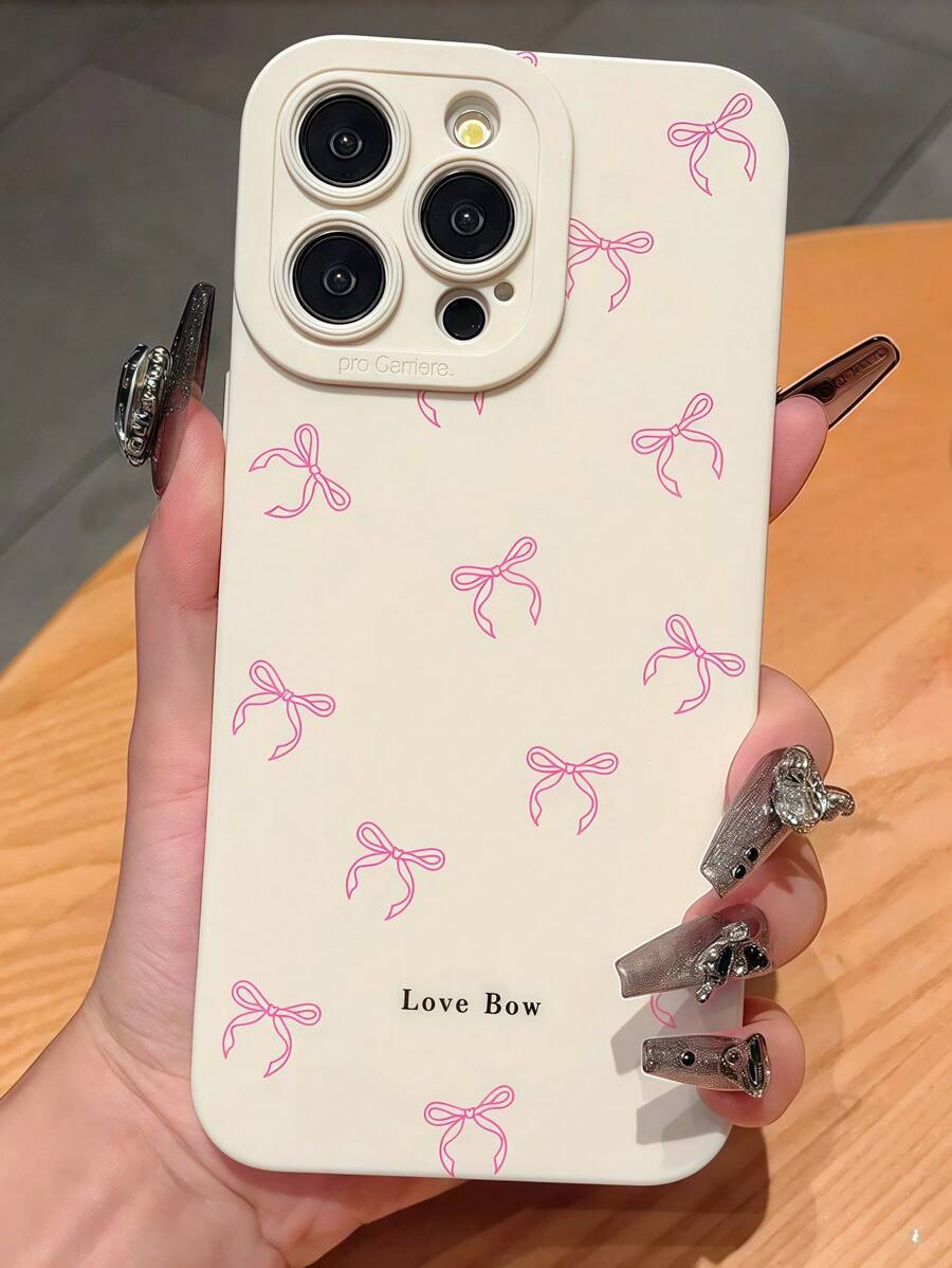 1pc Pink Bowknot Pattern Full Cover TPU Shockproof Phone Case For Apple IPhone 16, 15, 14, 13 ...