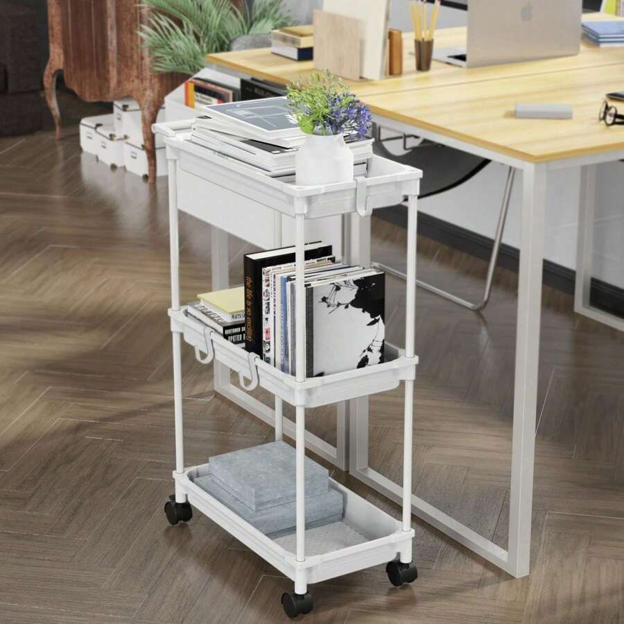 Simple Houseware Standard 3-Tier Slim Rolling Storage Cart, White ...