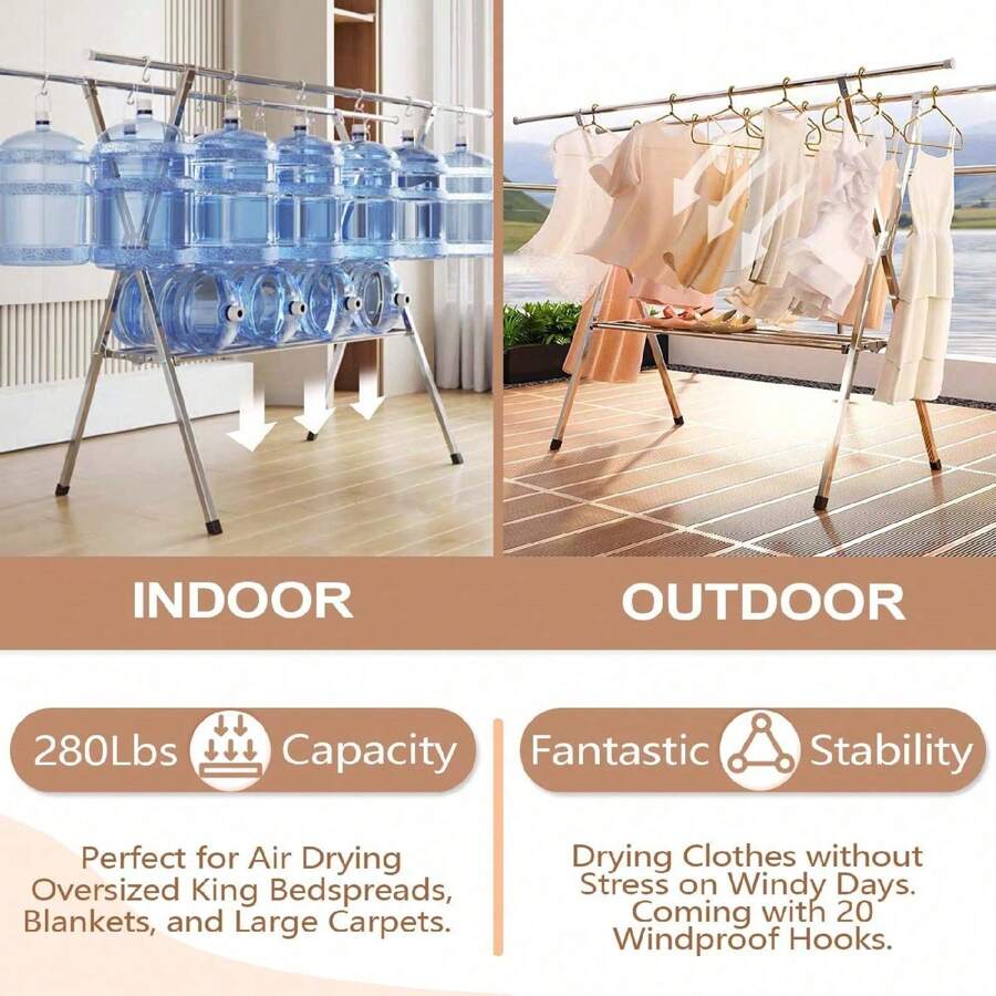 Clothes Drying Rack 2 Tiers, Heavy Duty Drying Rack Clothing Folding Indoor Outdoor, Stainless ...