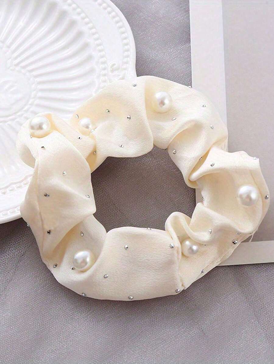 3pcs Women's Fabric Satin Rhinestone-Studded Wide Hair Scrunchies ...