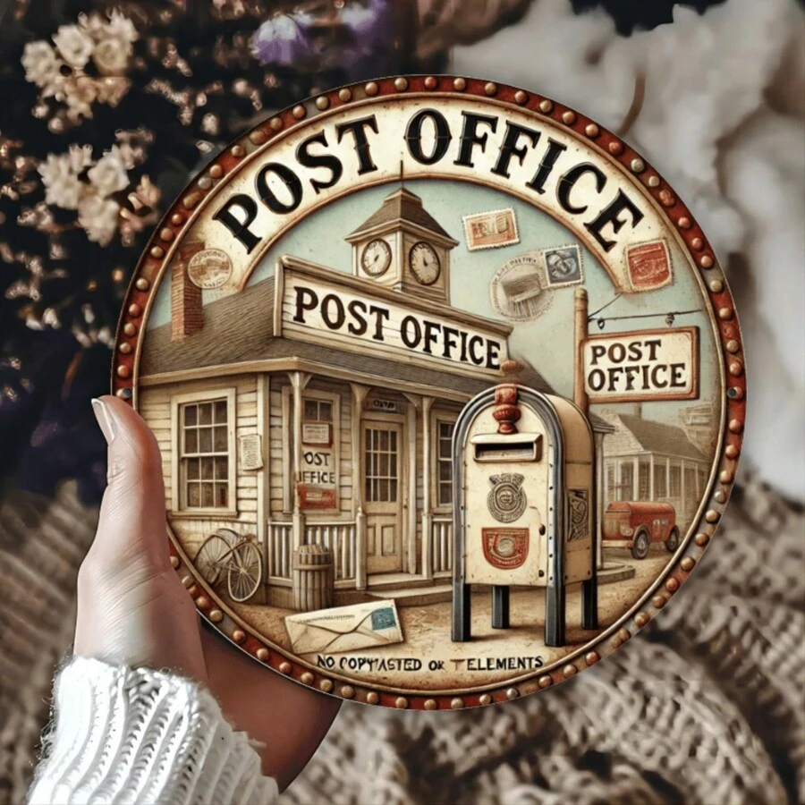 1pc Vintage Retro Post Office Round Metal Sign Plate, Metal Plaque For ...