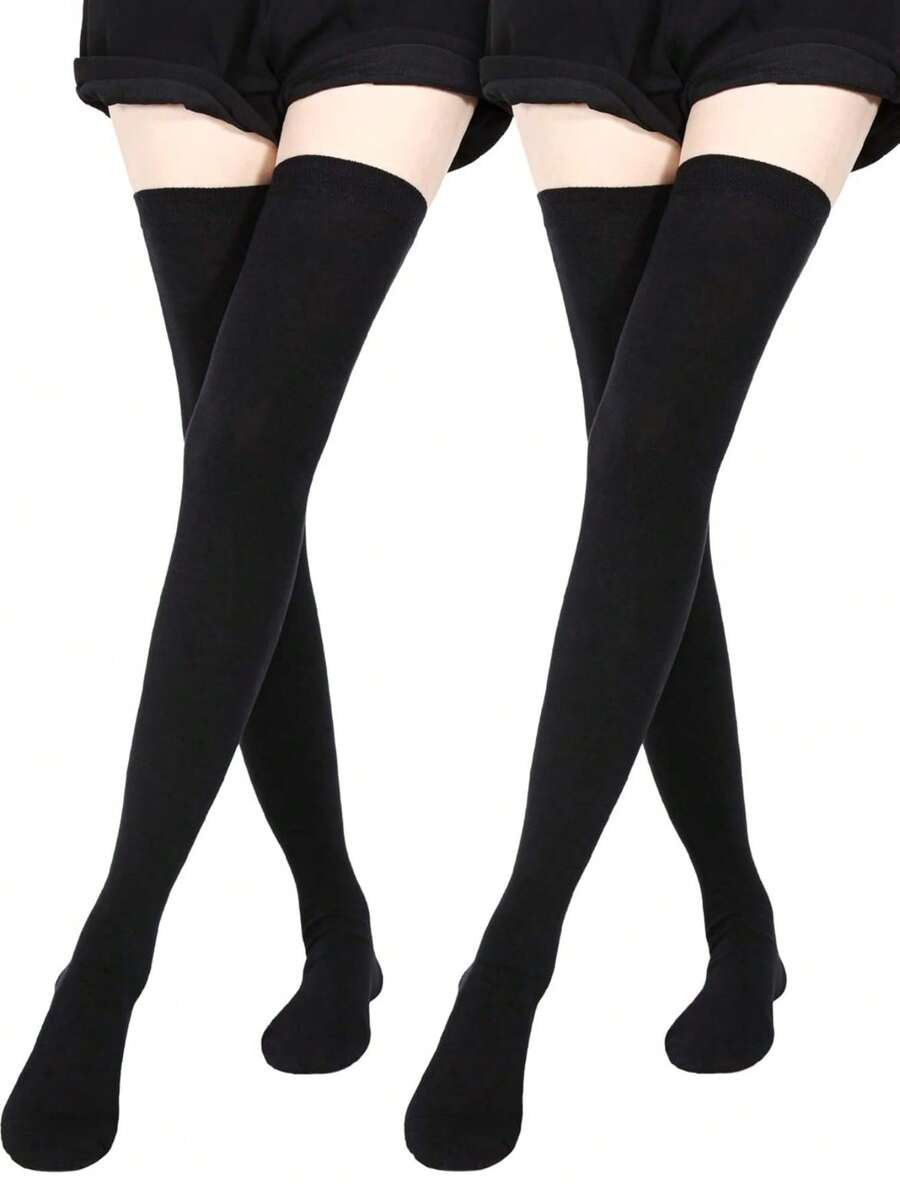 2 pares de meias extra longas, meias de algodão altas na coxa, meias ...