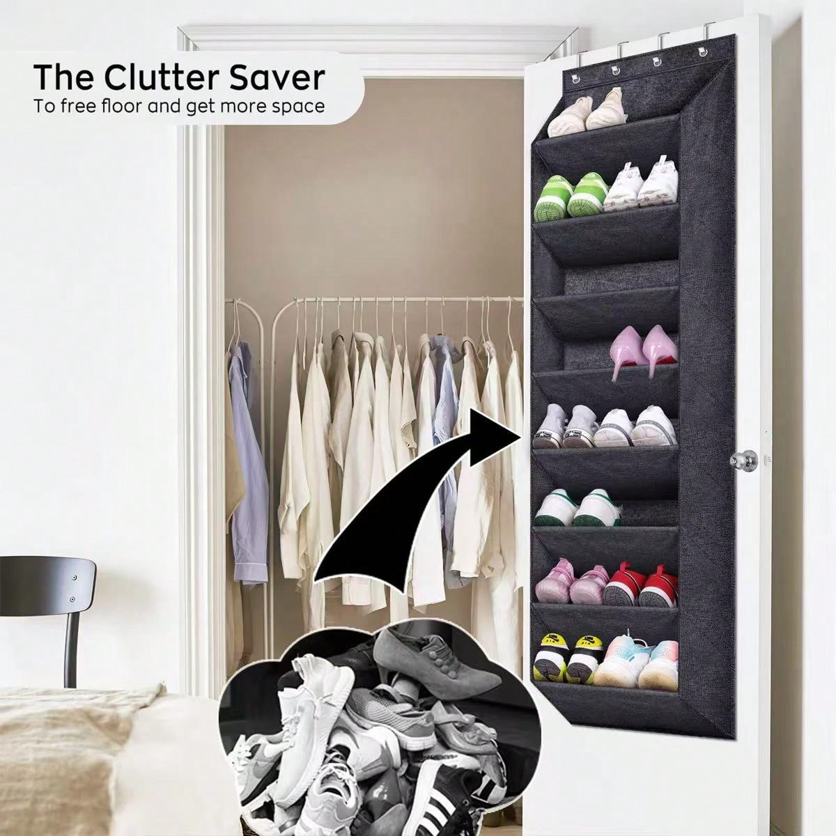 6-Layer Fabric Wall-Mounted Shoe Storage Bag, Hang-On-Door Organizer ...