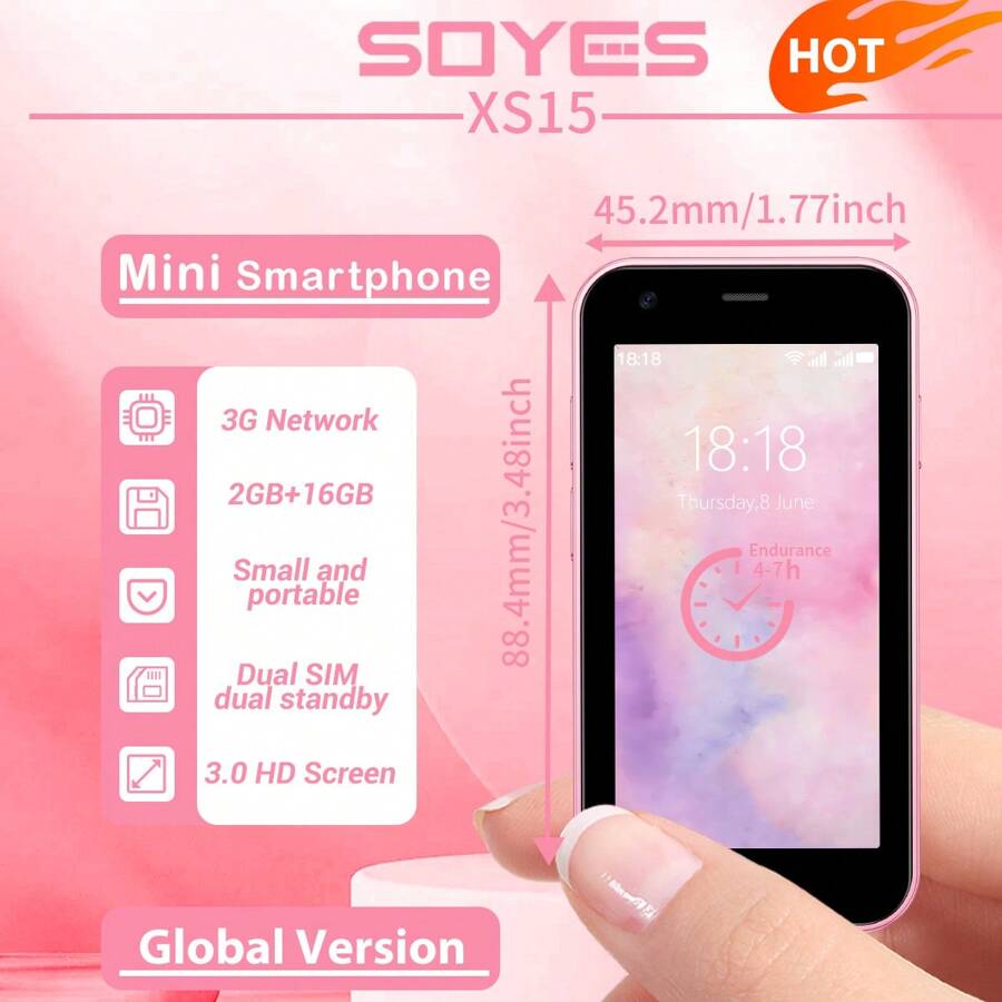 SOYES XS15 3G Network Mini Smartphone 3.0 Inch Display Android 8.1 2GB RAM 16GB ROM Dual SIM ...