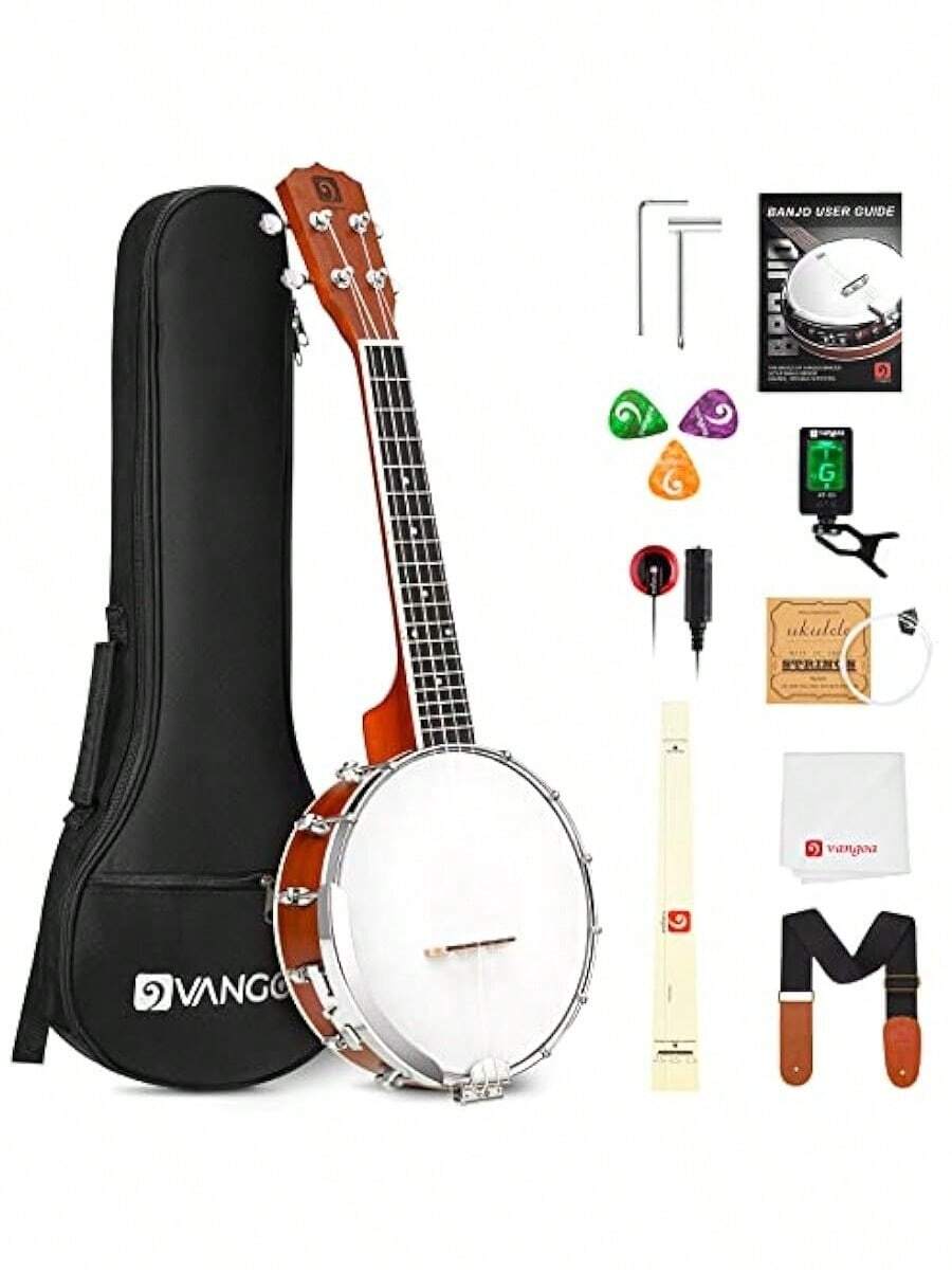 Vangoa Banjolele Concert Banjo Ukulele 4 String 23 Inch Travel Banjo ...