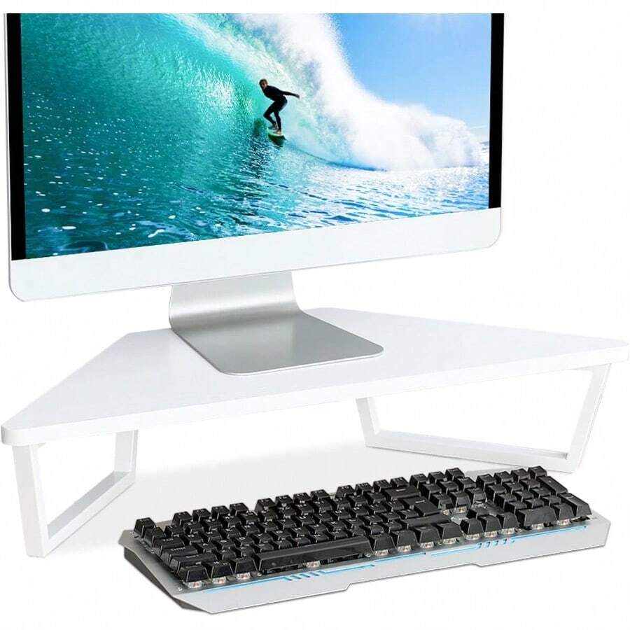 TEAMIX 26 Inch White Triangle Monitor Stand Riser Desktop Corner Shelf ...