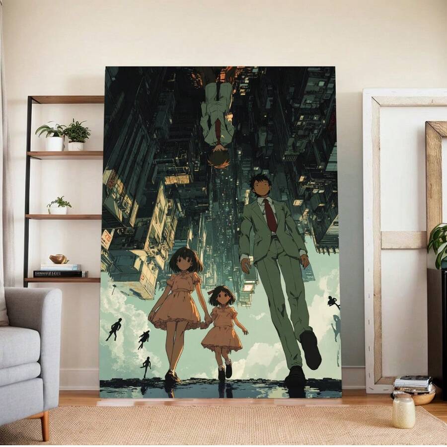 Framed Intriguing Canvas Painting Of Anime Characters In A Dynamic City ...