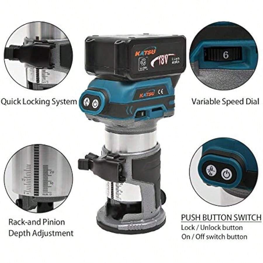 KATSU FIT-BAT 18V/ 21V Cordless Brushless Wood Trimmer Laminator Router ...