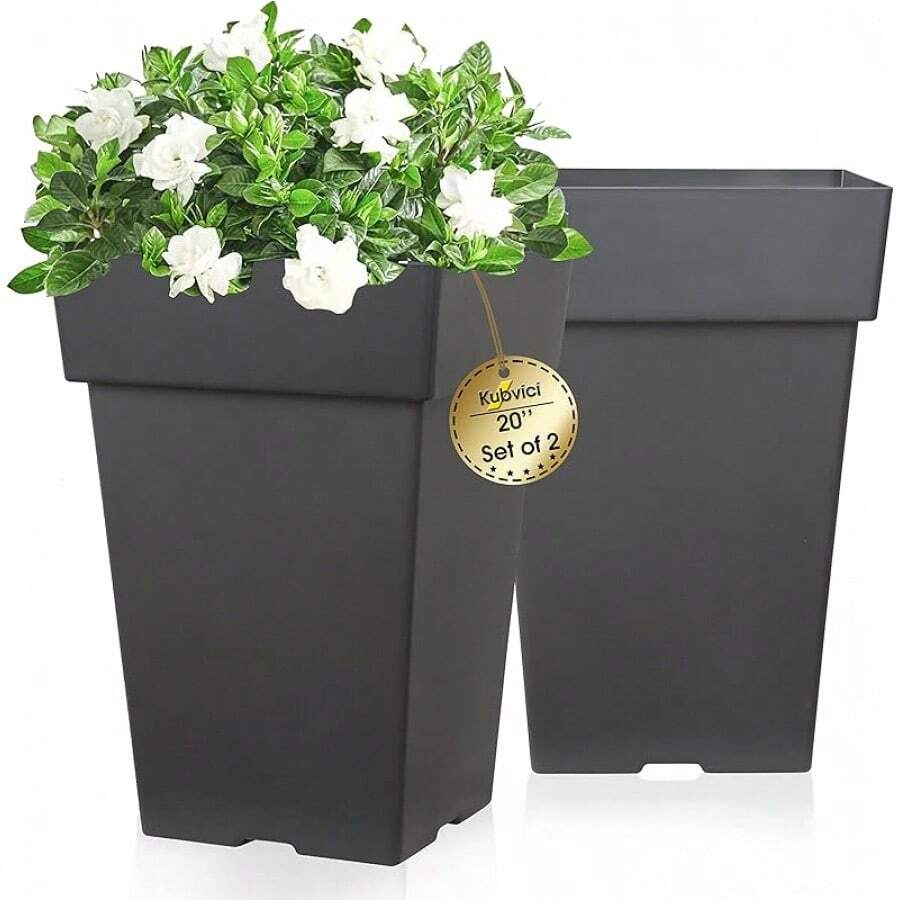 20 Inch Tall Planters For Outdoor Indoor Plants, Set Of 2 Large Plastic ...