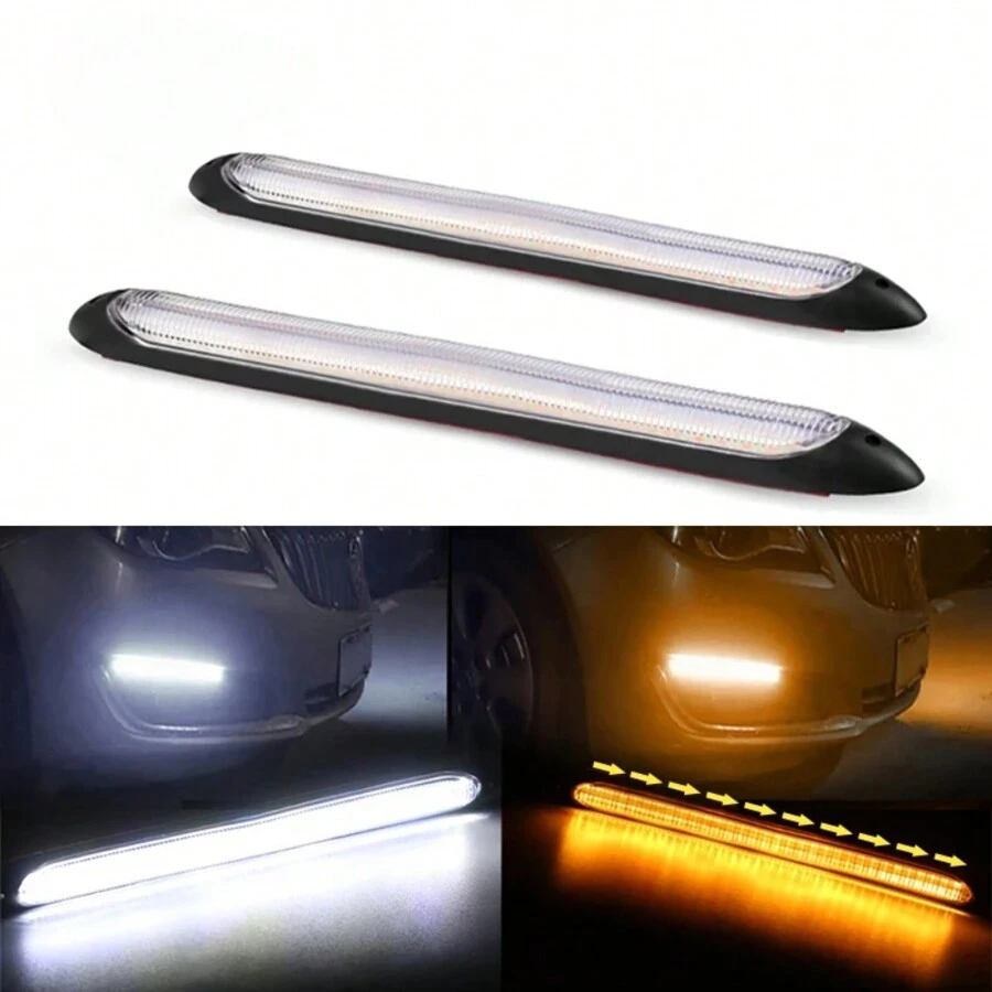 2Pcs Led Car Daytime Running Lights Drl Waterproof Headlight Turn Singal Yellow Light Streamer ...