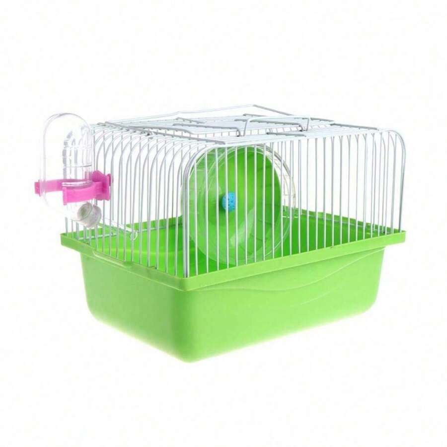 Pet Hamster Cage With Running Wheel Water Bottle Food Basin Portable ...