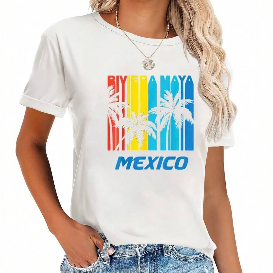 Women Retro Riviera Maya Mexico Palm Trees Vacation T-Shirt | SHEIN USA