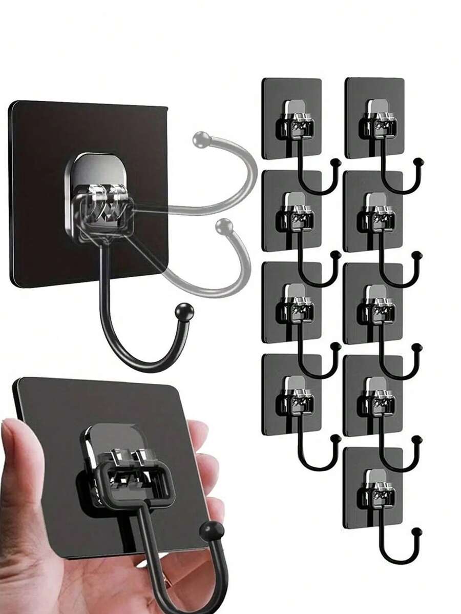 10pcs/5pcs Super Strong Adhesive Black Wall Hooks, No Drill Transparent ...