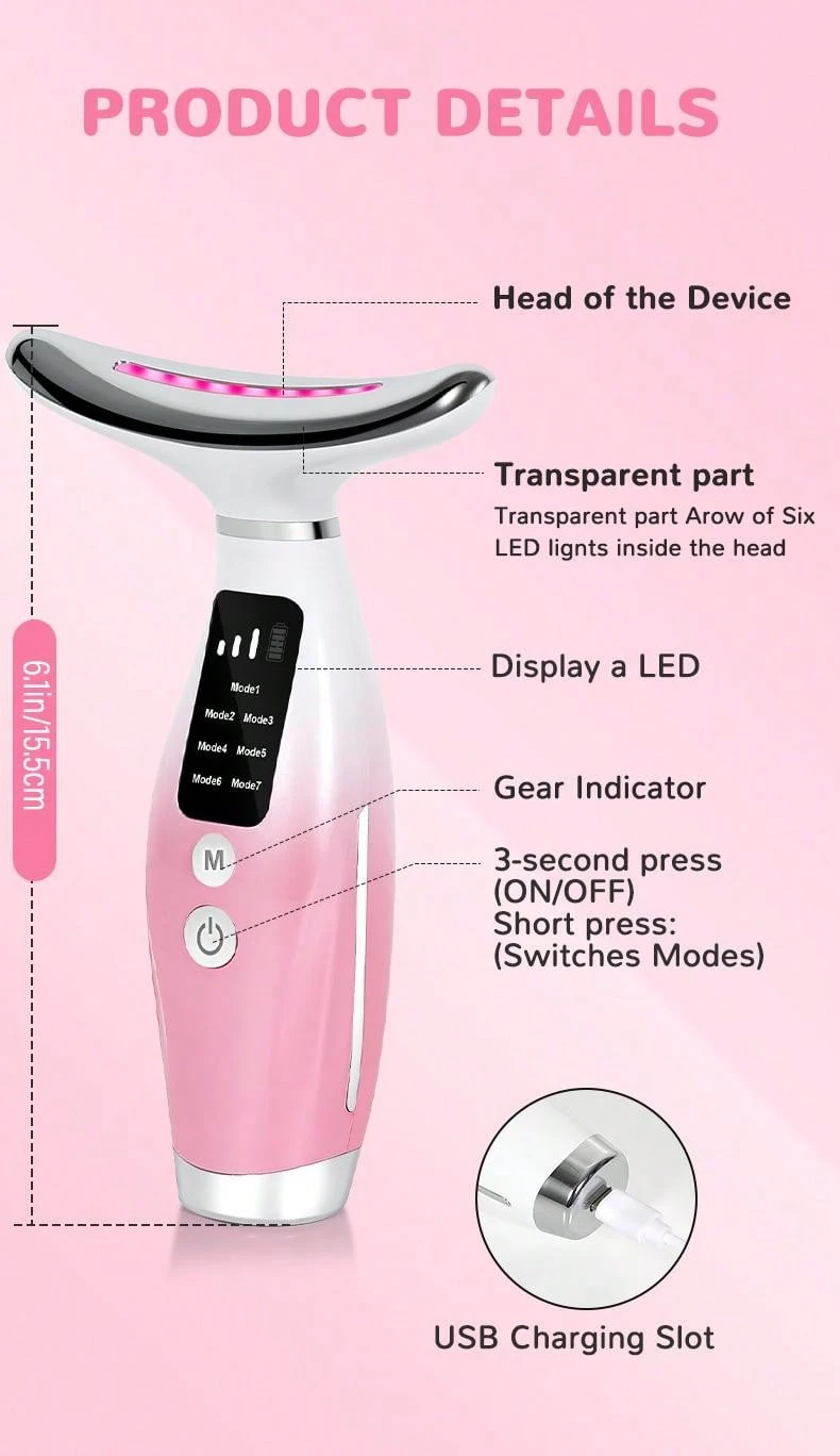 Rechargeable LED 7-Colour Facial And Neck Massage Instrument Firming ...
