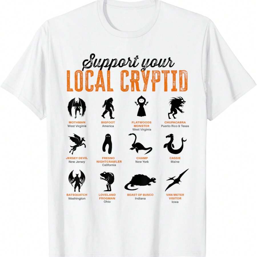 Funny Support Your Local Cryptid Mothman Chupacabra Bigfoot T-Shirt.Jpg | SHEIN USA