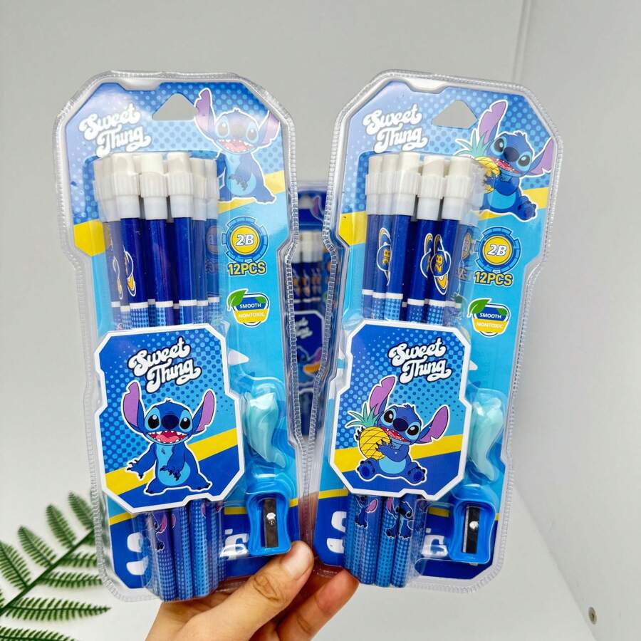 Disney 12pcs Disney Stitch Student Pencil With Eraser + Pencil ...