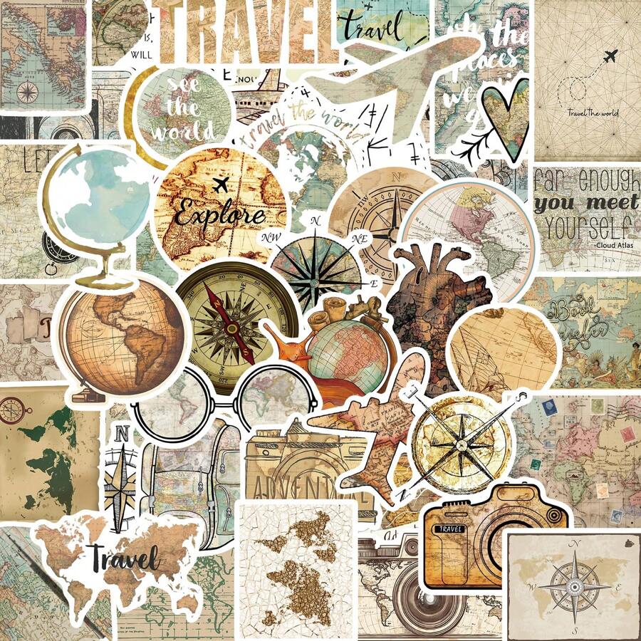 50PCS Travel The Map Stickers Aesthetic Vinyl Stickers Decals Scrapbook ...